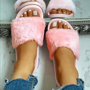Shoes | New Pink Fluffy Slides | Poshmark